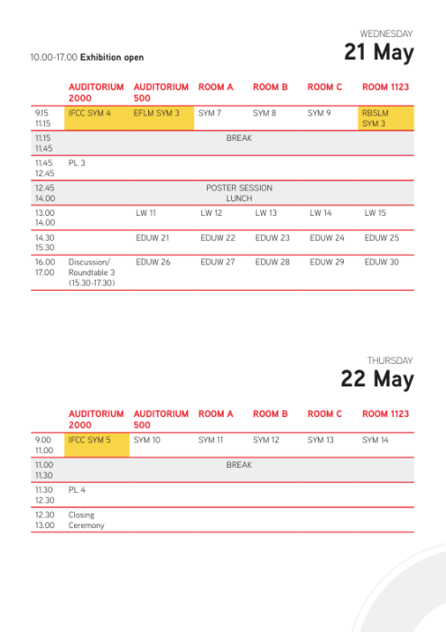 Timetable – EuroMedLab Brussels 2025